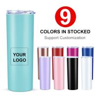 China Hot sales 20oz Double Wall Stainless Steel Sublimation Blanks Coffee And Wine Straight Skinny Tumbler Cups With Straw for sale