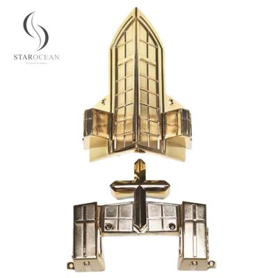 China Metal Light Gold Coffin Corner 15# LG Funeral Interment Ornamentation Set with 0.66m and 2.02m Metal Pipes for sale