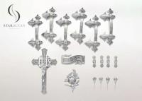 China Silver Plastic Coffin Handles Set P9001 - 6-Piece PP Material with RIP, Cross & Flower Decorations for sale
