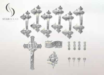 China Silver Plastic Coffin Handles Set P9001 - 6-Piece PP Material with RIP, Cross & Flower Decorations for sale