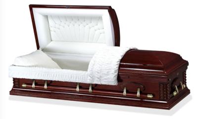 China Solid Alder Wooden Casket with High Gloss Sangria Finish - 64pc MOQ, 30-Day Delivery, SGS Certified for sale