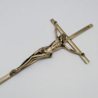 China Catholic Funeral Crucifix Zamak Material 56.7x15.8 cm Coffin Hardware ZD045 Gold Antique Brass Copper Finish for sale