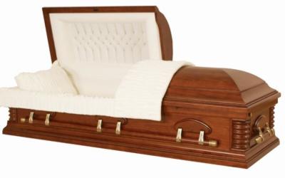 China Solid Oak Custom Casket 82.5x28x23.5 Inches with Almond Velvet Interior - SWC01 Model for sale