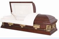 China Almond Crepe Wooden Casket SWC07 82.5x28x23.5 Inches with Metal Corners for Funeral Services for sale