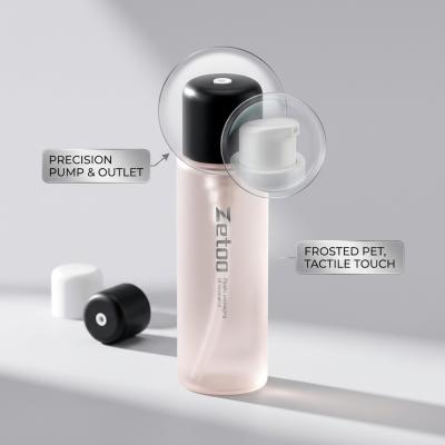 China PET 100ml Facial Serum Bottle Boston Round Center Dispensing Cap Frosted Custom Cosmetic Packaging SR-100 for sale