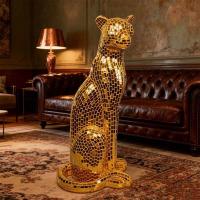 China Handcrafted Gold Leopard Statue Mosaic Artistryfor Decorative Commercial Spaces for sale