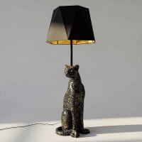 China Fiberglass Sculptural Lighting Luxury Interior Decoration Black Leopard Floor Lamp for sale
