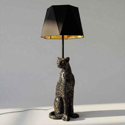 China Fiberglass Sculptural Lighting Luxury Interior Decoration Black Leopard Floor Lamp for sale