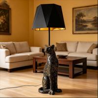 China Fiberglass Sculptural Lighting Luxury Interior Decoration Black Leopard Floor Lamp for sale