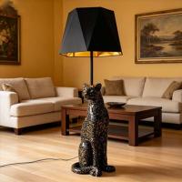 China Fiberglass Sculptural Lighting Luxury Interior Decoration Black Leopard Floor Lamp for sale