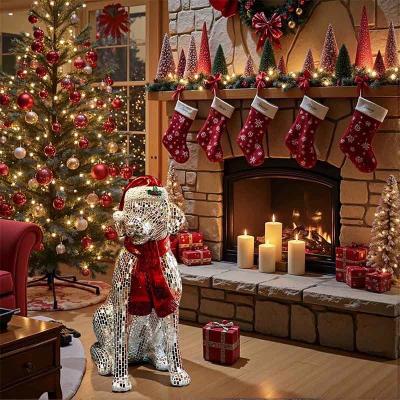 China Christmas Mosaic Art Dog Sculpture Decorative Resin For Home Holiday Display for sale