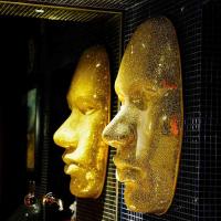 China 102cm Handmade Mosaic Art Resin Face Wall Sculpture Art For Luxury Interior Decor for sale