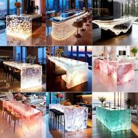 China Custom Art Tables Illuminated Resin Luxury Crystal Bar Counter Custom Colors for sale