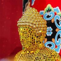 China Custom Gold Buddha Sculptures Mosaic Buddha Statue Decor Handmade Fiberglass for sale