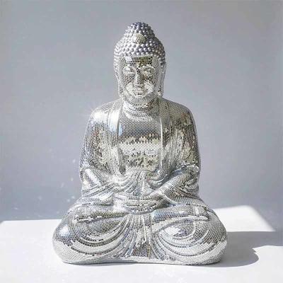 China Luxury Silver Mosaic Buddha Sculptures Custom Mirror Outdoor Buddha Statue For Hotels for sale