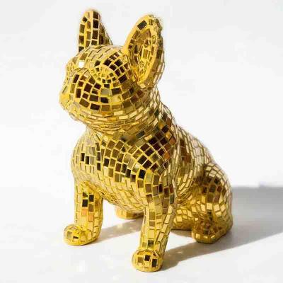 China ISO9001 Gold French Bulldog Sculpture Decorative Luxury Mirror Statue For Home Decor for sale