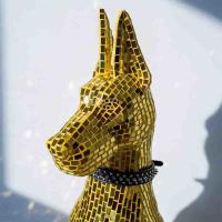 China Gold Doberman Mosaic Art Dog Sculpture Luxury Mirror Floor Standing For Interior for sale