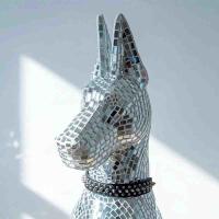 China Gold Doberman Mosaic Art Dog Sculpture Luxury Mirror Floor Standing For Interior for sale