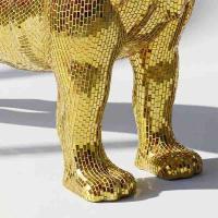 China Luxury Mirror Mosaic Art Walking Lion Handcrafted Fiberglass Lion Statue For Hotels for sale