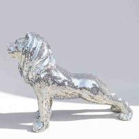 China Luxury Mirror Mosaic Art Walking Lion Handcrafted Fiberglass Lion Statue For Hotels for sale