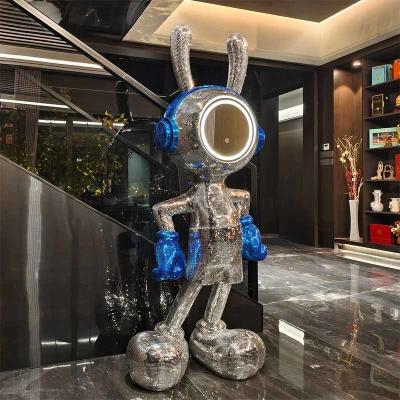 China LED Mirror Mosaic Rabbit Sculpture Light Handcrafted Character Art For Commercial Spaces for sale