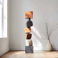 China Modern Floor Standing Wood Sculpture Stone Luxury Abstract Outdoor Sculpture for sale