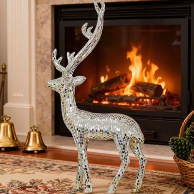 China Silver Mosaic Deer Sculpture Handcrafted Animal Statue For Interior Decoration for sale