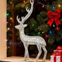 China Silver Mosaic Deer Sculpture Handcrafted Animal Statue For Interior Decoration for sale