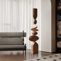 China Pebble Inspired Contemporary Sculpture Stacked Wooden Sculpture Floor Art Decor For Interiors for sale