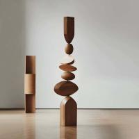 China Pebble Inspired Contemporary Sculpture Stacked Wooden Sculpture Floor Art Decor For Interiors for sale