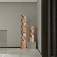 China Hand Carved Wooden Floor Sculpture Solid Wood Japandi  Abstract Art Sculpture for sale