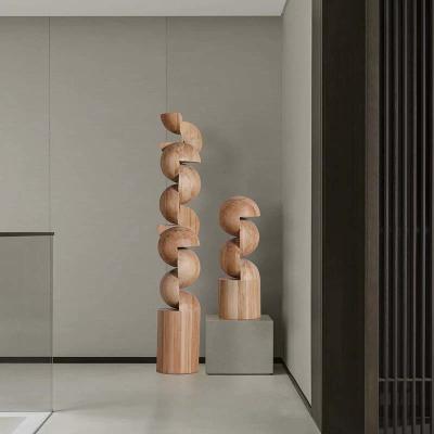China Hand Carved Wooden Floor Sculpture Solid Wood Japandi  Abstract Art Sculpture for sale