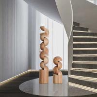 China Hand Carved Wooden Floor Sculpture Solid Wood Japandi  Abstract Art Sculpture for sale