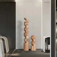 China Hand Carved Wooden Floor Sculpture Solid Wood Japandi  Abstract Art Sculpture for sale