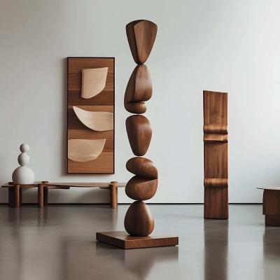 China Organic Wooden Floor Sculpture Handmade Abstract Balance Sculpture For Interiors for sale