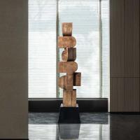 China Gallery Contemporary Sculpture Showroom Hotel Lobby Wood Geometric Sculpture for sale