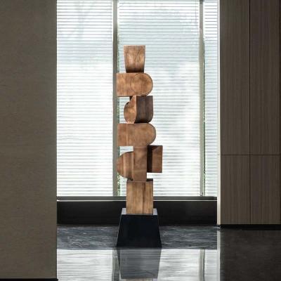 China Gallery Contemporary Sculpture Showroom Hotel Lobby Wood Geometric Sculpture for sale