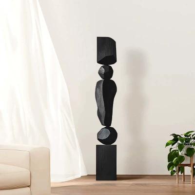 China Luxury Interiors Contemporary Sculpture Dark Wood Oem Geometric Wood Sculpture for sale