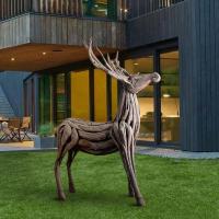 China Handcrafted Wooden Deer Sculpture, Rustic Animal Art for Hotel and Interior Decoration for sale