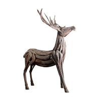 China Handcrafted Wooden Deer Sculpture, Rustic Animal Art for Hotel and Interior Decoration for sale