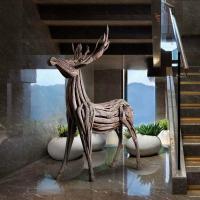 China Handcrafted Wooden Deer Sculpture, Rustic Animal Art for Hotel and Interior Decoration for sale