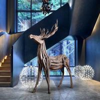 China Handcrafted Wooden Deer Sculpture, Rustic Animal Art for Hotel and Interior Decoration for sale