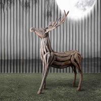China Handcrafted Wooden Deer Sculpture, Rustic Animal Art for Hotel and Interior Decoration for sale