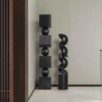 China Modern Black Contemporary Sculpture CNC Carved Hotel Geometric Abstract Wood Sculpture for sale