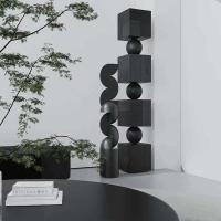 China Modern Black Contemporary Sculpture CNC Carved Hotel Geometric Abstract Wood Sculpture for sale