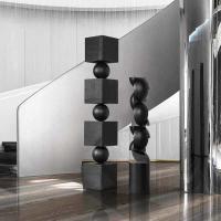 China Modern Black Contemporary Sculpture CNC Carved Hotel Geometric Abstract Wood Sculpture for sale