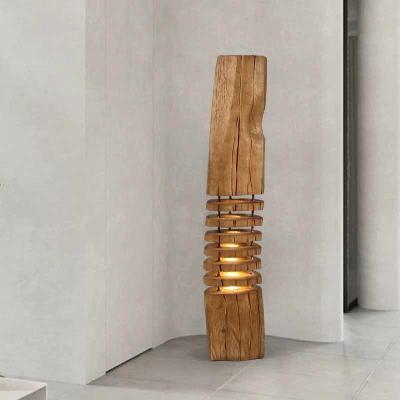 China Wooden Sculptural Floor Lamp with Adjustable LED Light, Handmade Decorative Lighting for sale