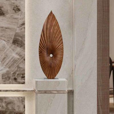 China Handcrafted Contemporary Sculpture Leaf Shaped Modern Decorative Wooden Sculpture for sale