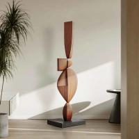 China Handcrafted Floor Standing Sculptures Geometric Interior Modern Abstract Wood Sculpture for sale