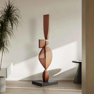 China Handcrafted Floor Standing Sculptures Geometric Interior Modern Abstract Wood Sculpture for sale